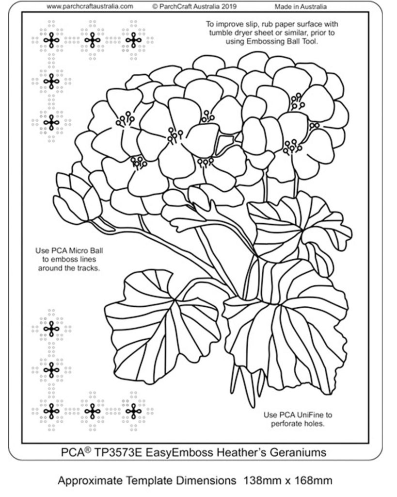 TP3573E EasyEmboss Heather’s Geraniums Template - Parchment Worldwide